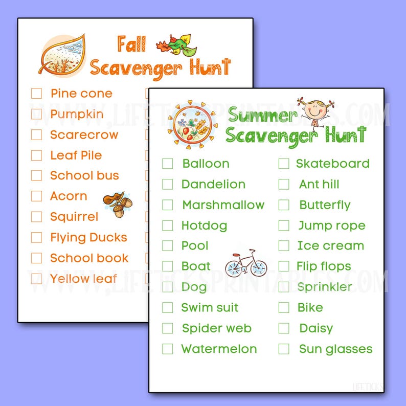 Four Seasons Scavenger Hunt Activity Sheets: Play on Team or Lone ...