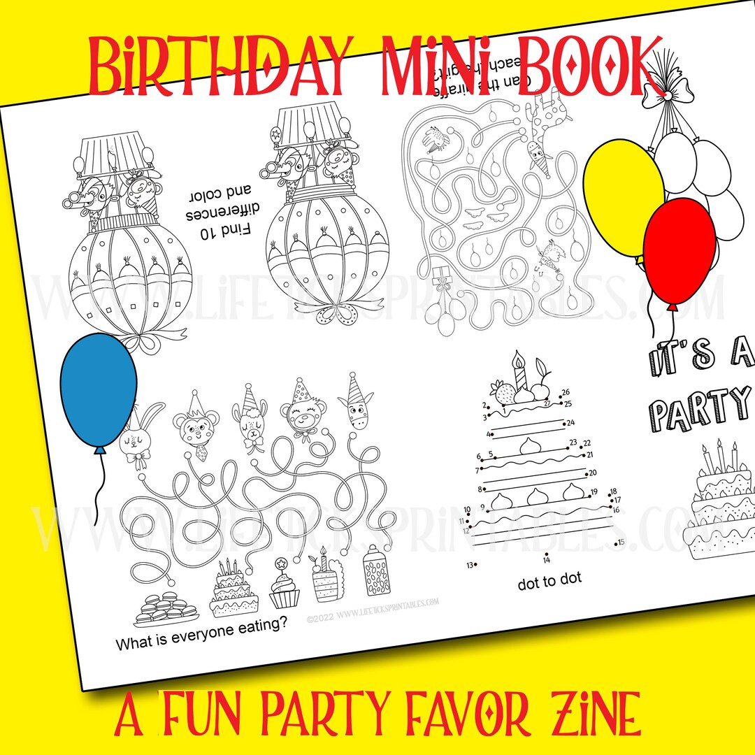 Puzzles and Fun Birthday Coloring Mini Zine | A Fun Color Fold and Cut ...