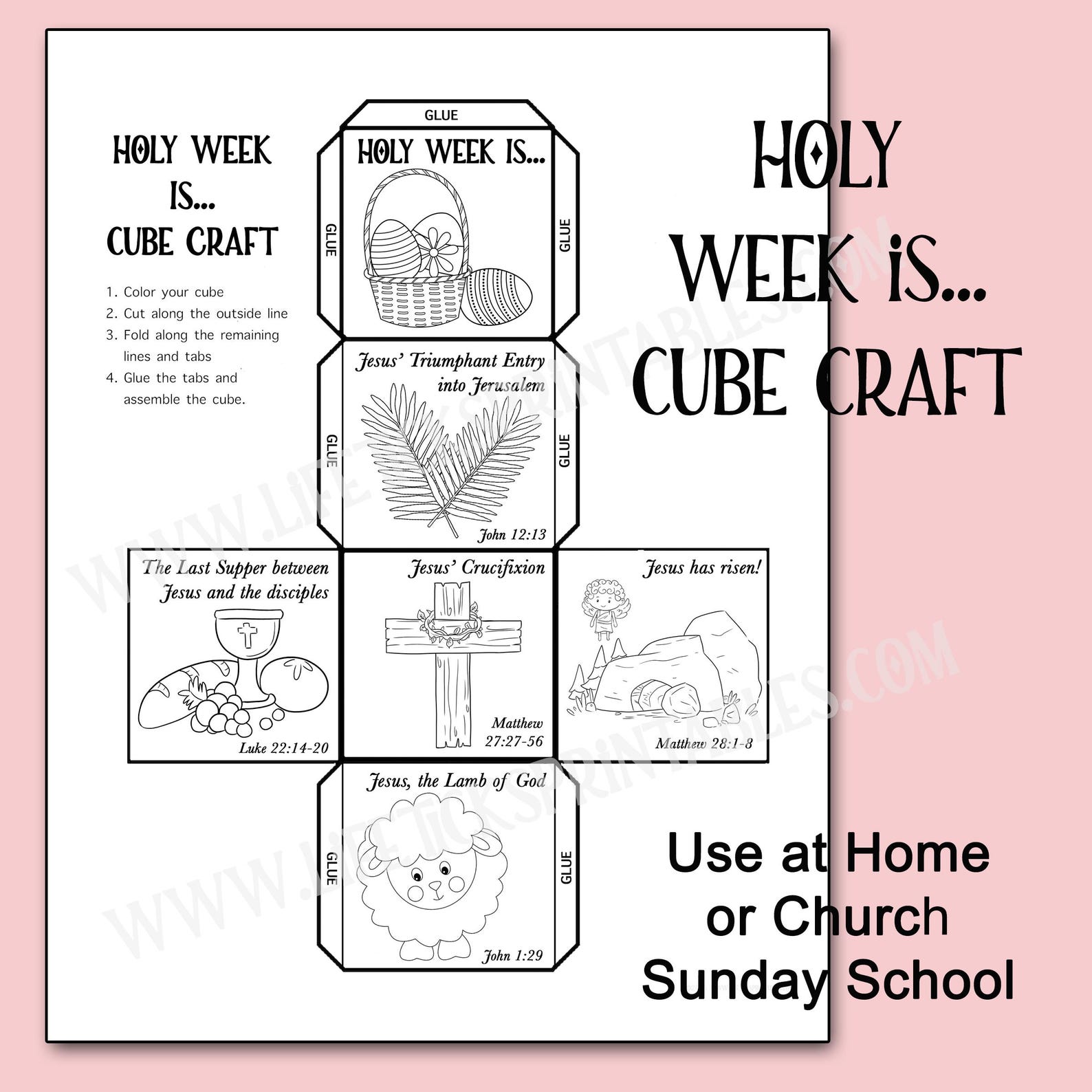 Christian Holy Week Coloring Cube Craft | Palm Sunday & Easter Symbols ...