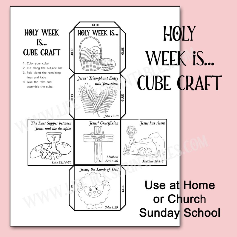 Holy Week Coloring Cube Craft: Palm Sunday & Easter Activity (PDF ...