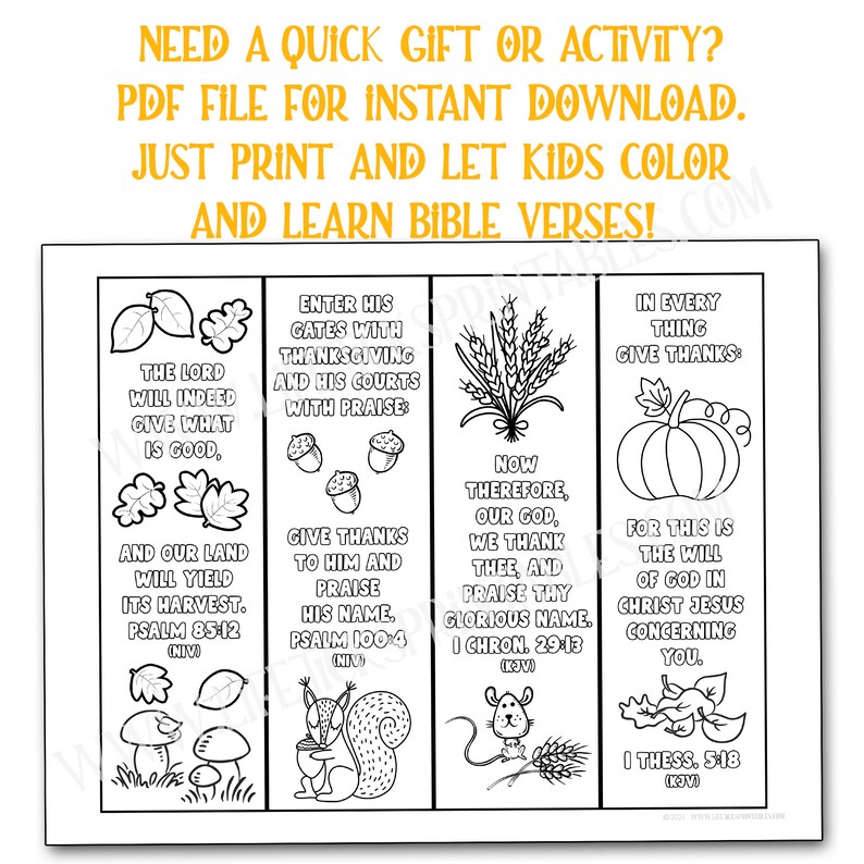 Autumn Thanksgiving Bible Verse Bookmarks: Color & B/W Coloring ...