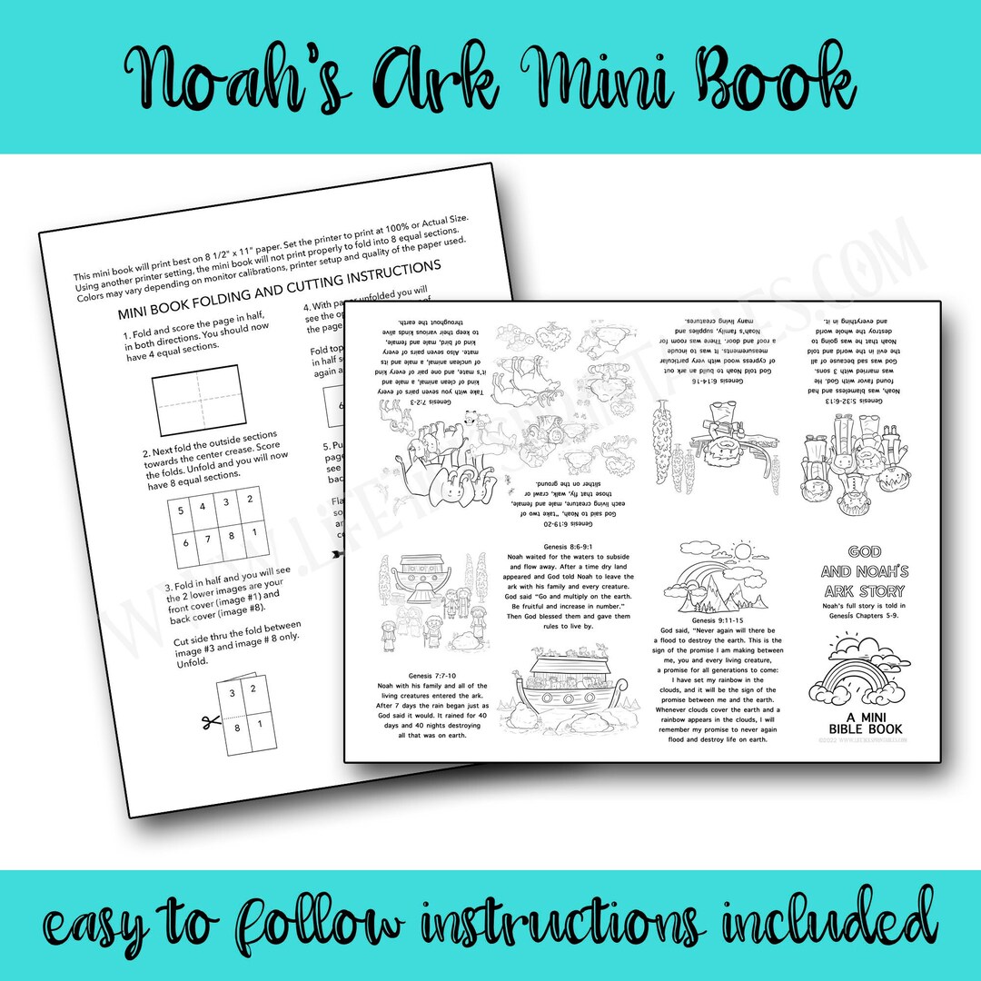 Noah Mini Coloring Book - Mini Zine | God’s Rainbow Promise to Noah in ...