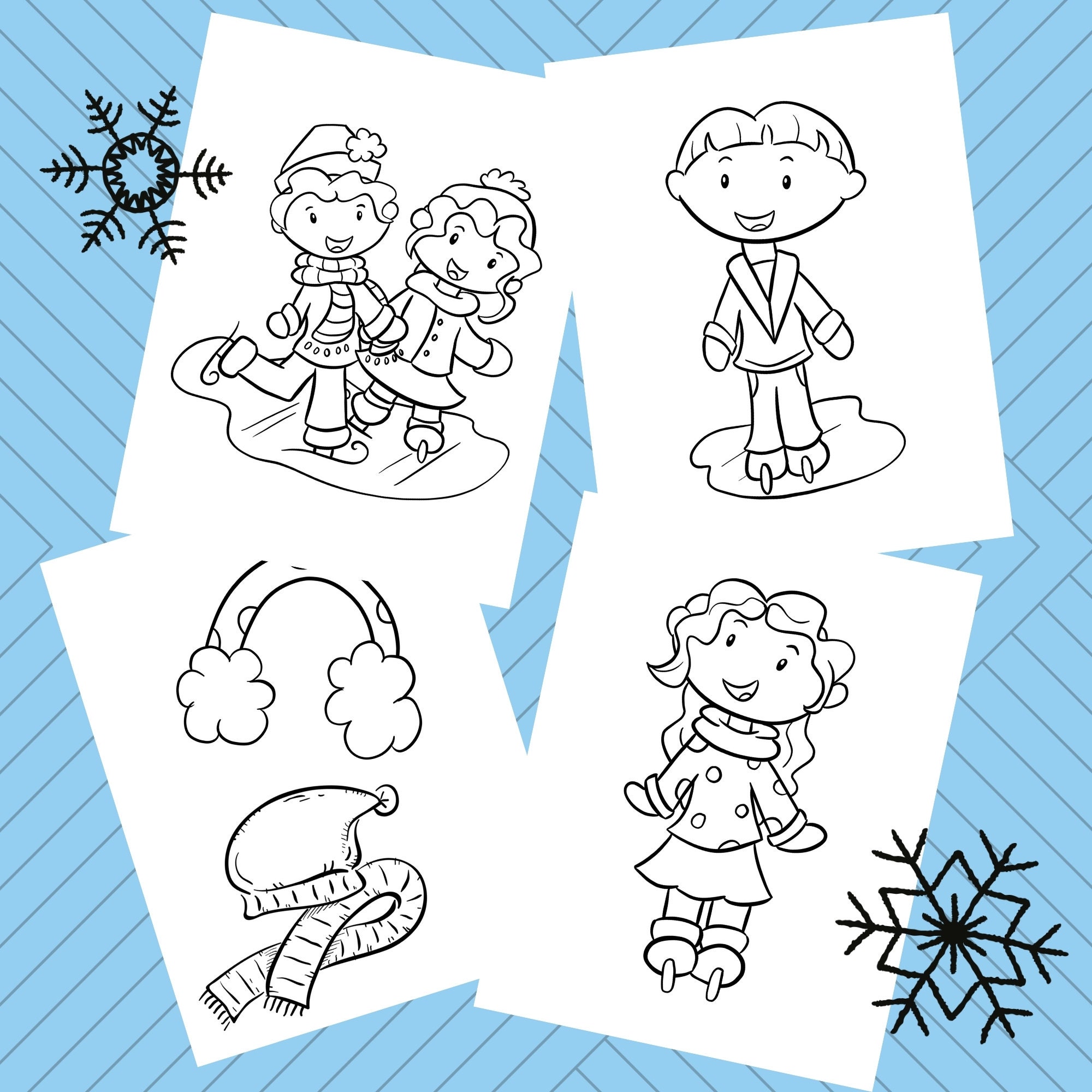 14 Pages of Ice Skating Children Snowflakes Ice Skates Instant ...