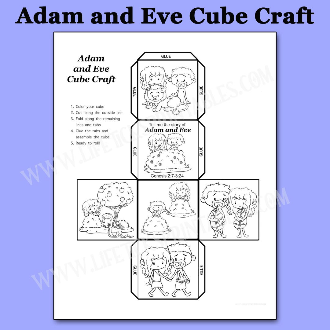 Adam and Eve Coloring Cube Craft: Genesis Bible Story (PDF) - Etsy