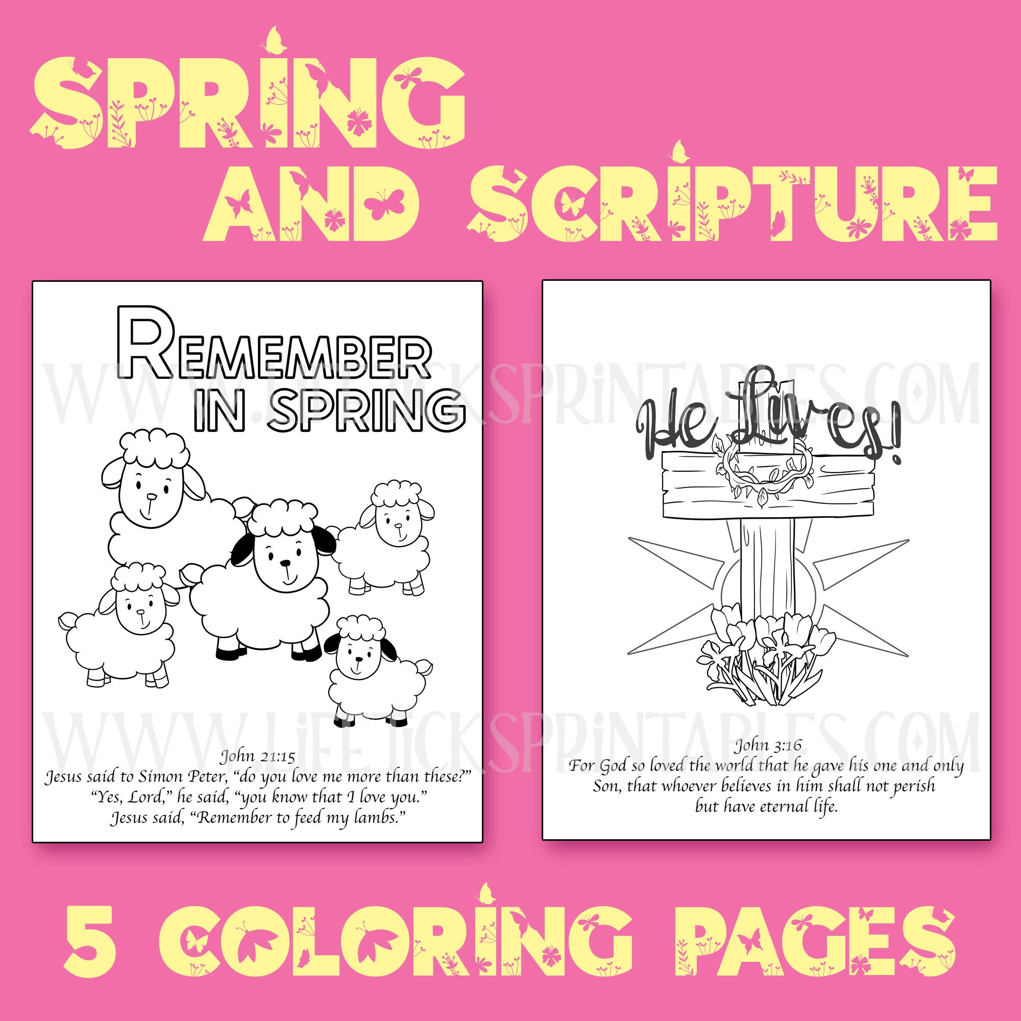 5 Spring Coloring Pages Coloring Sheets With Bible Memory Verses ...