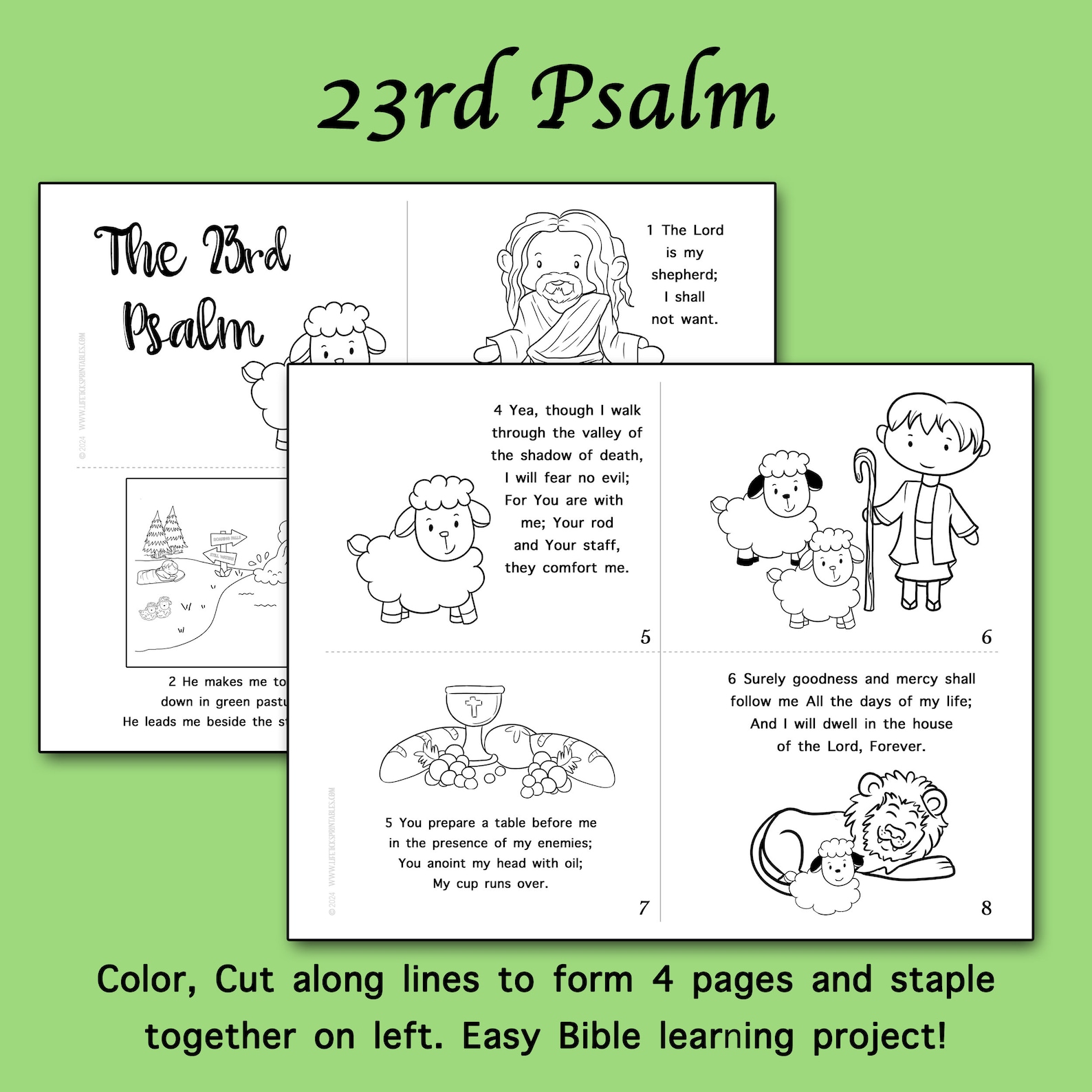 23rd Psalm Small Coloring Book Craft: Bible Memory Verse Activity (PDF ...