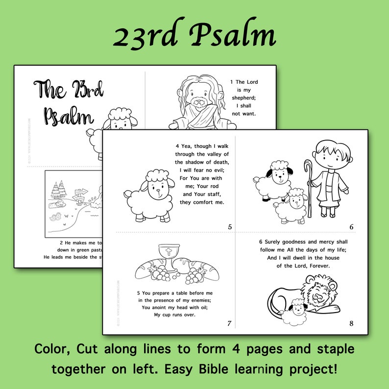 23rd Psalm Small Coloring Book Craft: Bible Memory Verse Activity (PDF ...