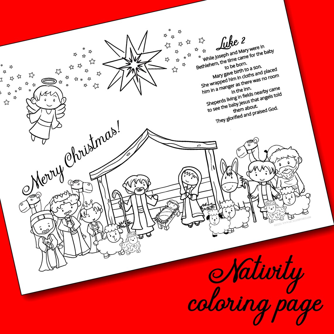Children's Christmas Nativity Coloring Placemat True Story From Luke ...