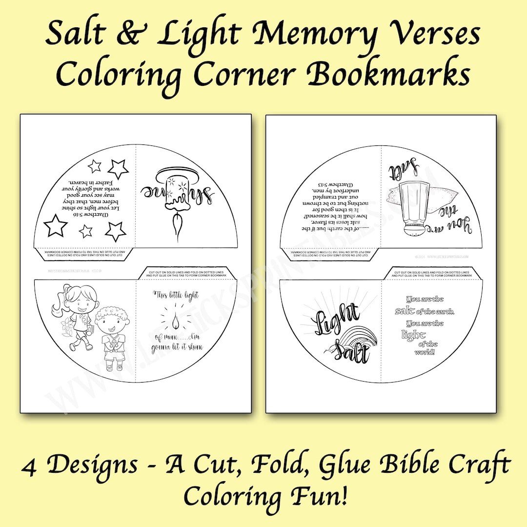 Salt & Light Bible Verse Corner Bookmarks Coloring Activity (PDF) - Etsy