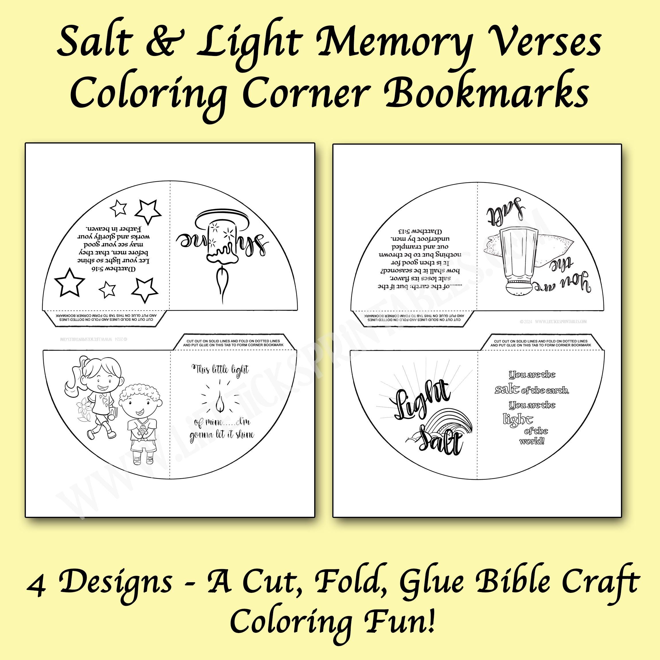 Salt & Light Bible Verse Corner Bookmarks Coloring Activity (PDF) - Etsy