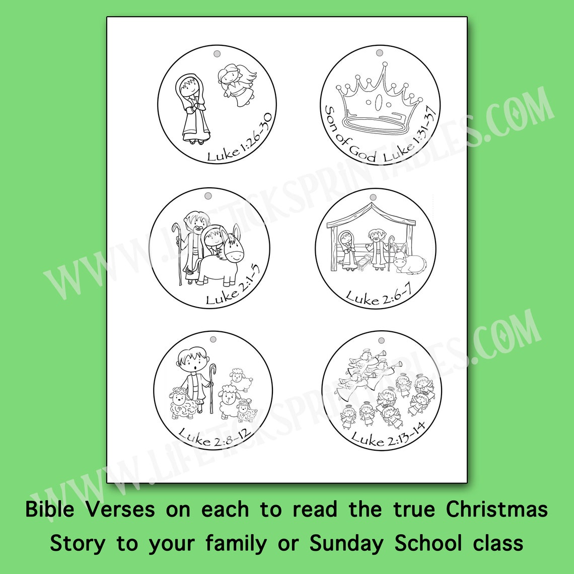 Christmas Story Tree Ornaments Craft: Nativity Bible Verse Coloring ...