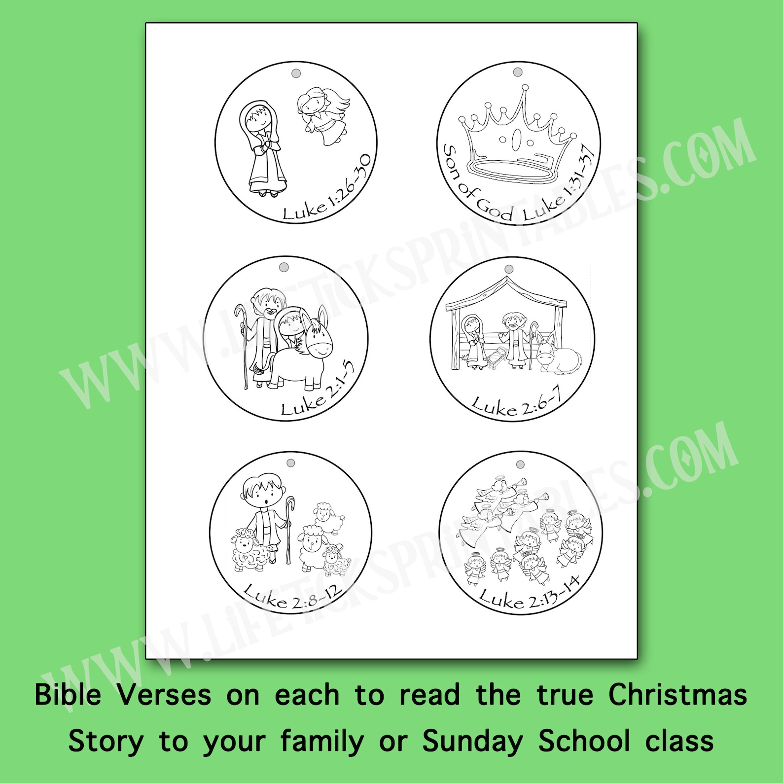 Christmas Story Coloring Tree Ornaments | Nativity Bible Verse ...