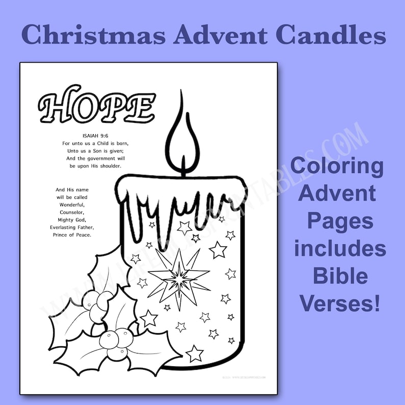 Advent Candles Coloring Pages: Bible Verses, Christmas Activity (PDF ...