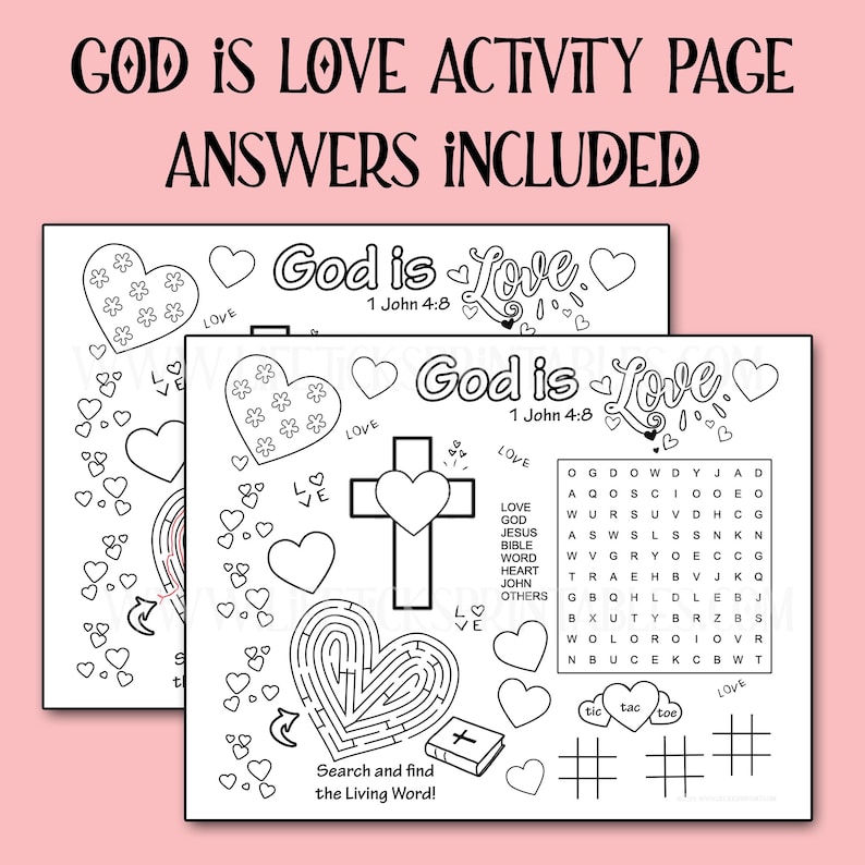 God is Love Activity Page: Bible Coloring, Word Search, Maze (PDF ...