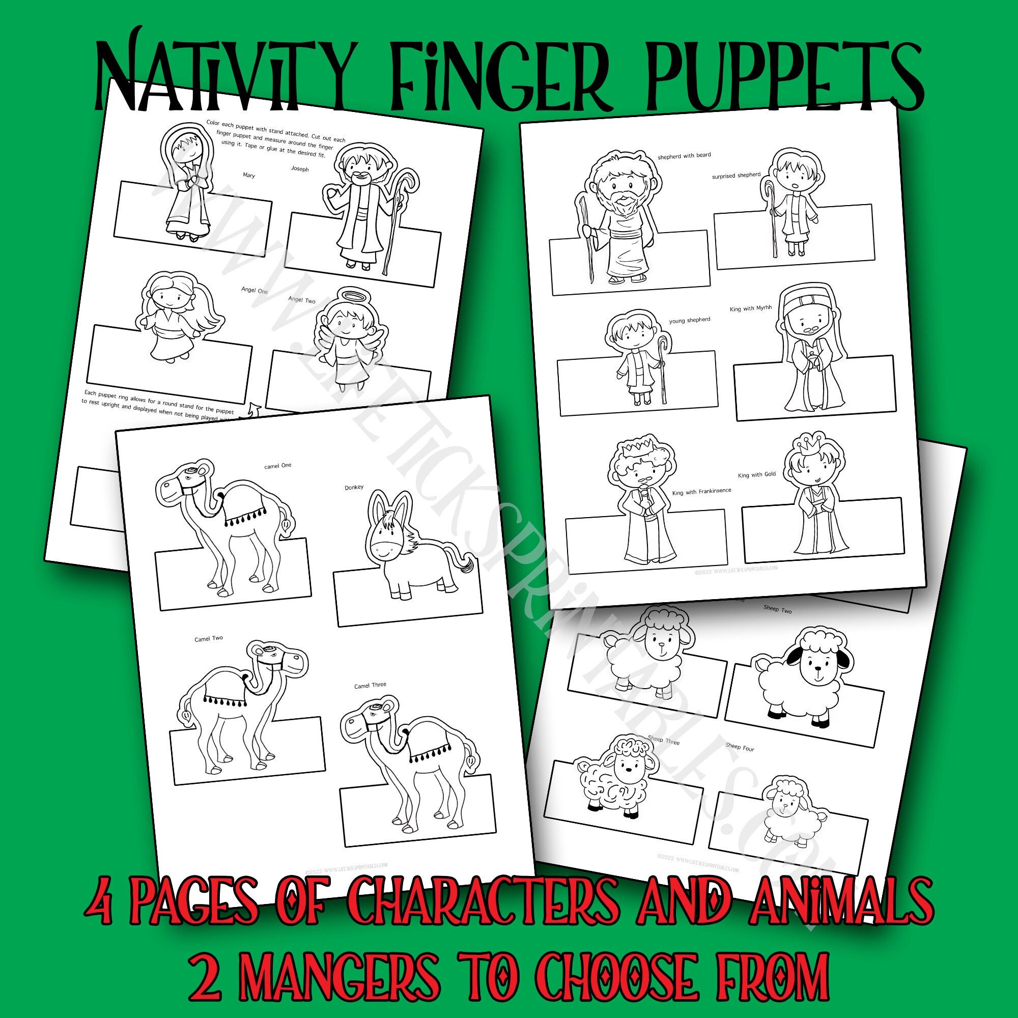 The Christmas Nativity Story Finger Puppets and Narration Coloring ...