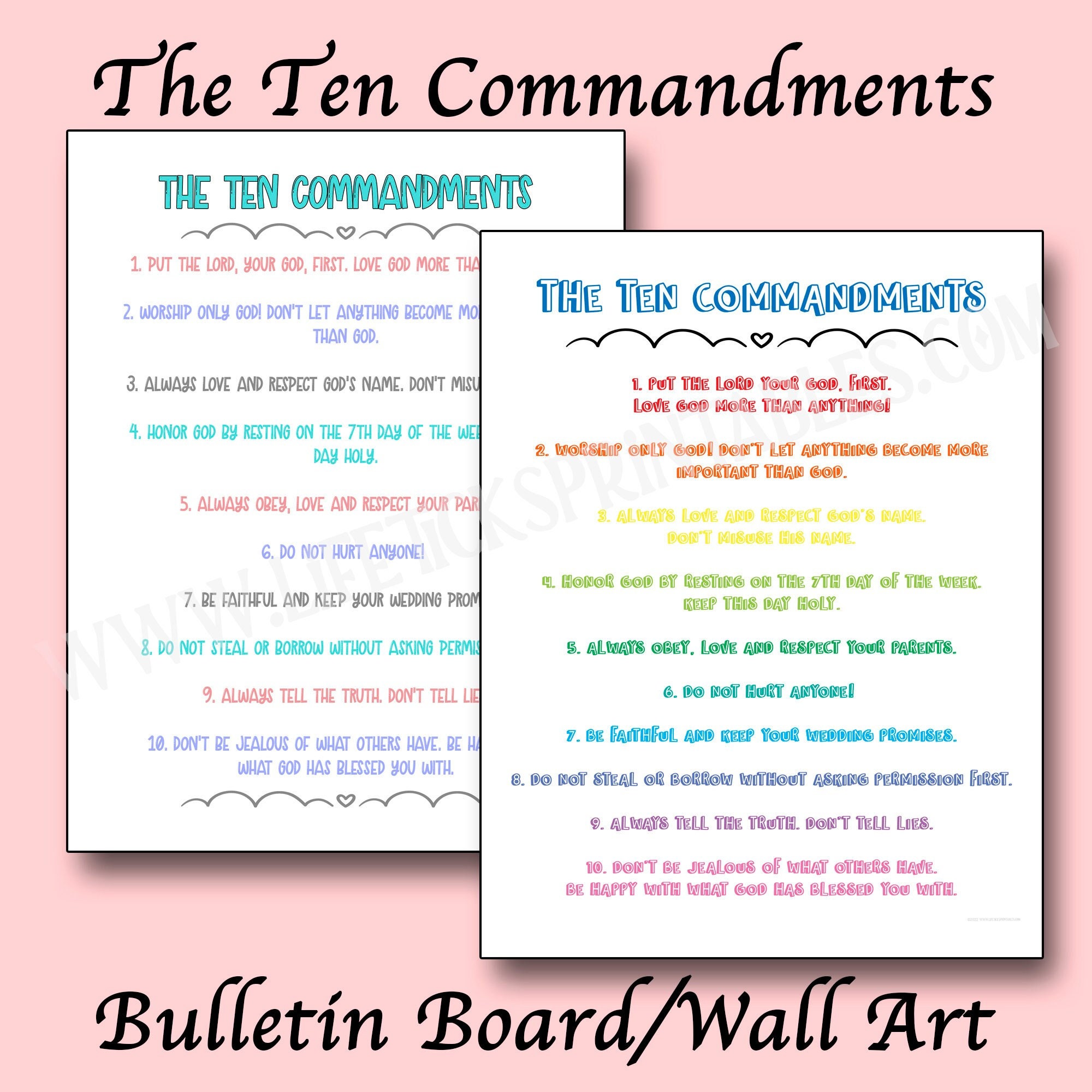 The 10 Commandments Bulletin Board and Frameable Wall Art | Exodus 20 ...