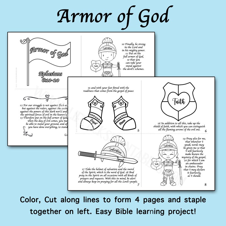 Ephesians 6 Armor of God A Bible Coloring Craft Small Book Creation ...