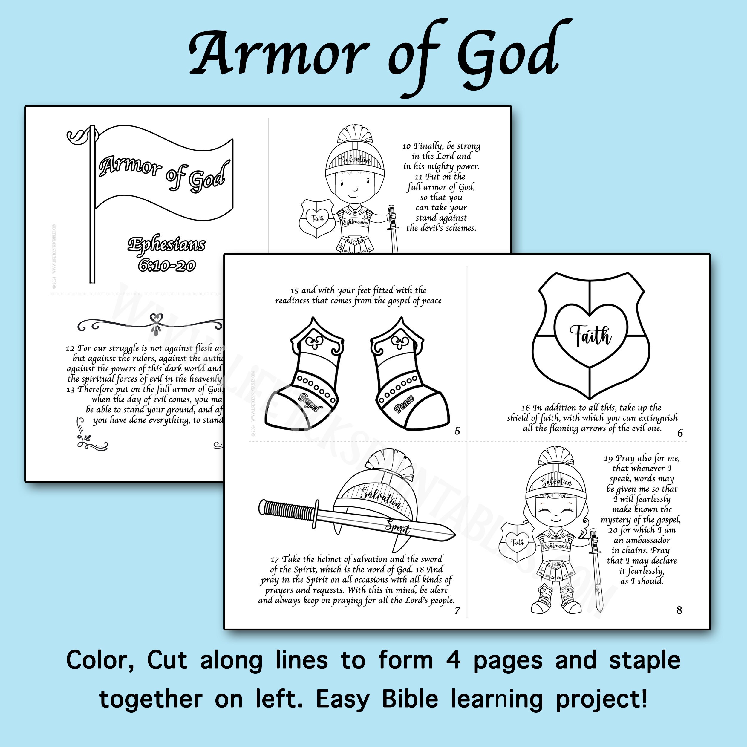 Ephesians 6 Armor of God A Bible Coloring Craft Small Book Creation ...