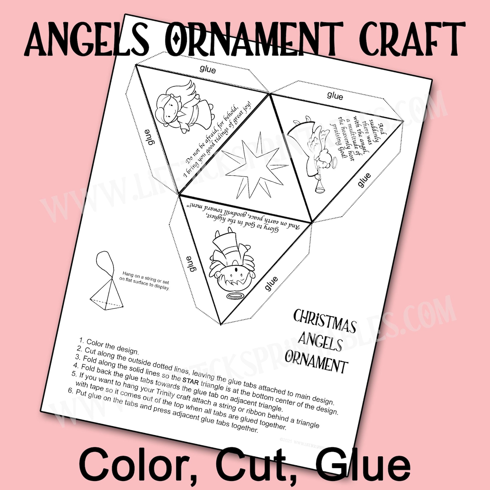 Christmas Angels Ornament Craft: Sunday School Coloring Activity (PDF ...