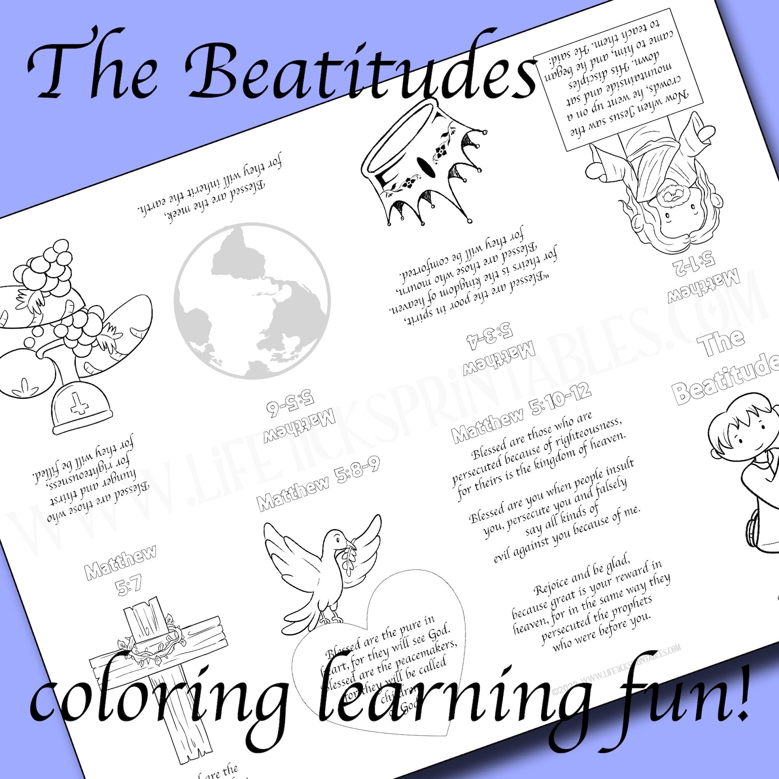 The Beatitudes Mini Coloring Book | Mini Zine | Matthew 5:1-12 Bible ...