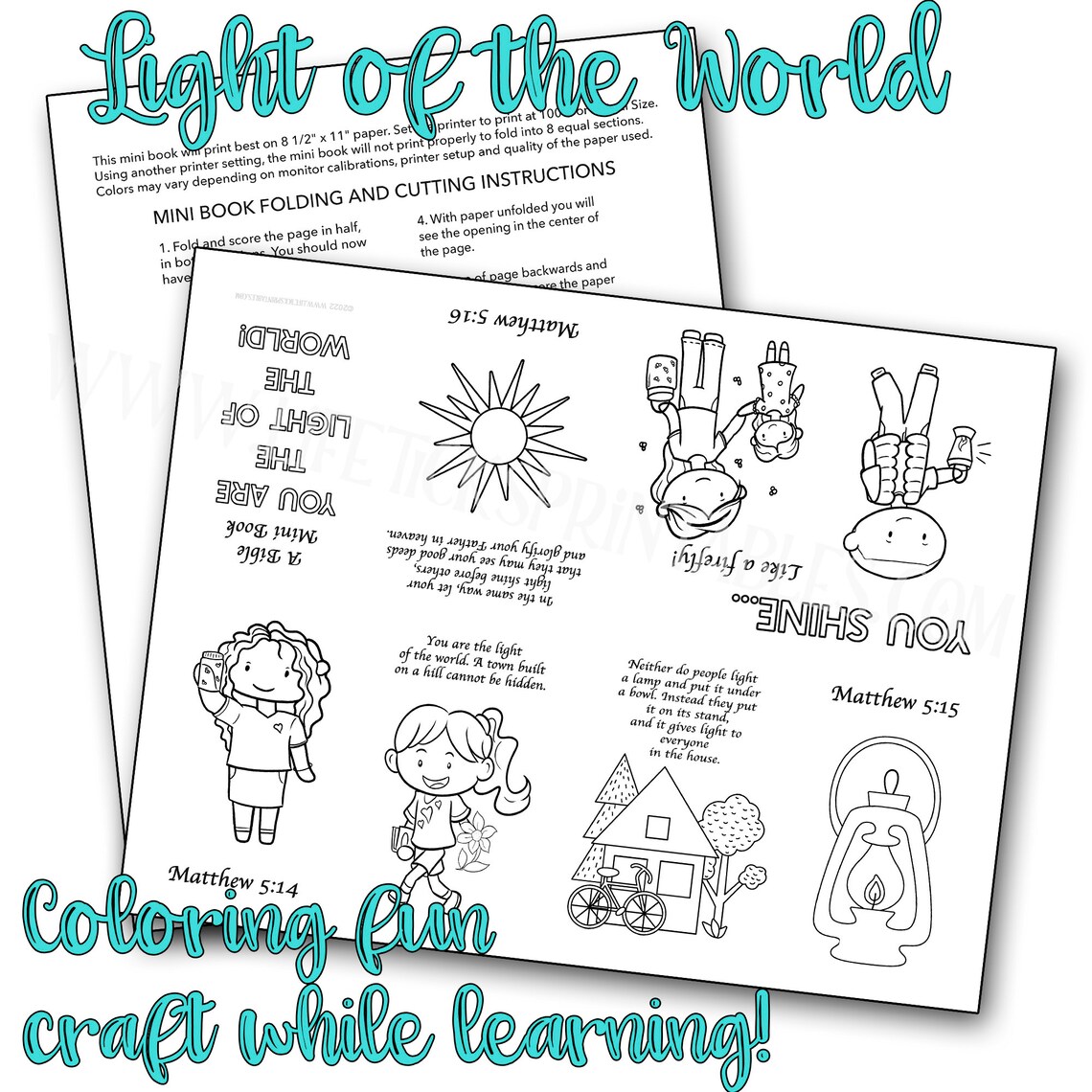 Light of the World Mini Coloring Book Mini Zine Matthew 5:14-16 Bible ...