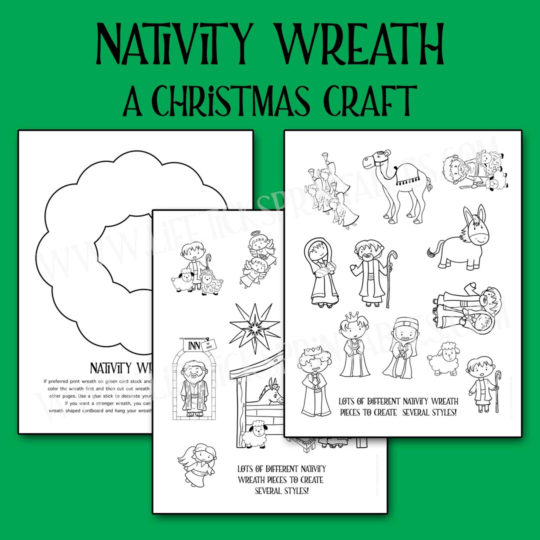 Nativity Wreath Bible Craft: Christmas Story Coloring Activity (PDF ...