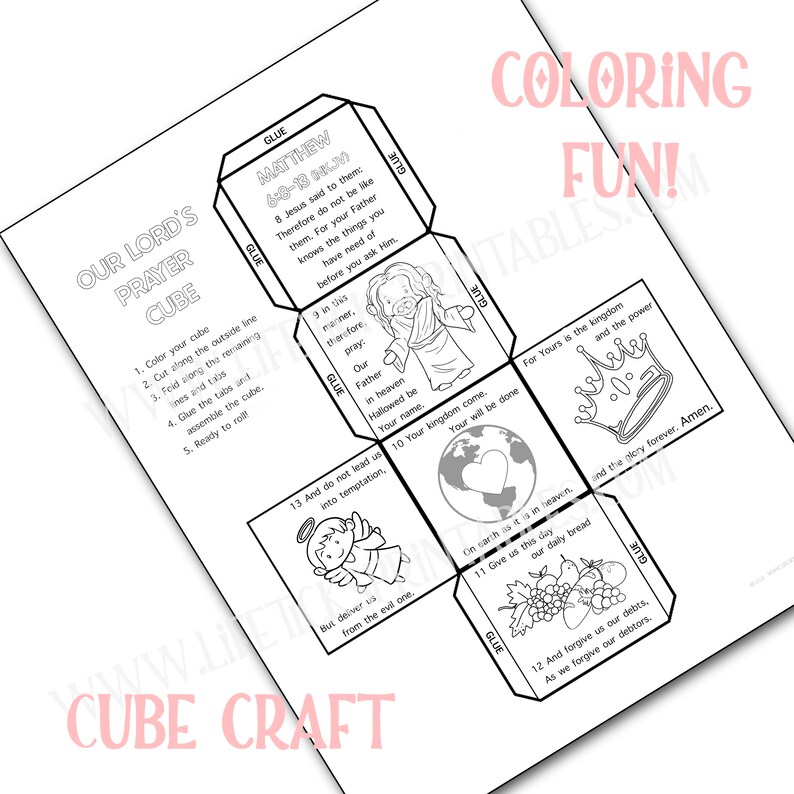 Our Lord's Prayer Coloring Cube Craft | New Testament Book Matthew ...