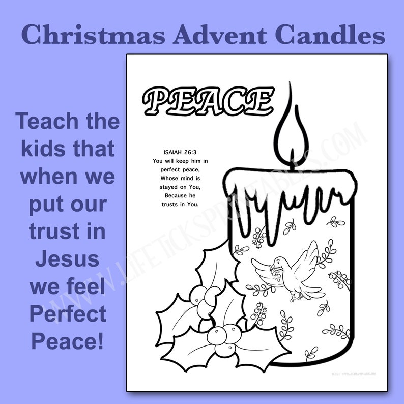 Advent Candles Coloring Pages: Bible Verses, Christmas Activity (PDF ...