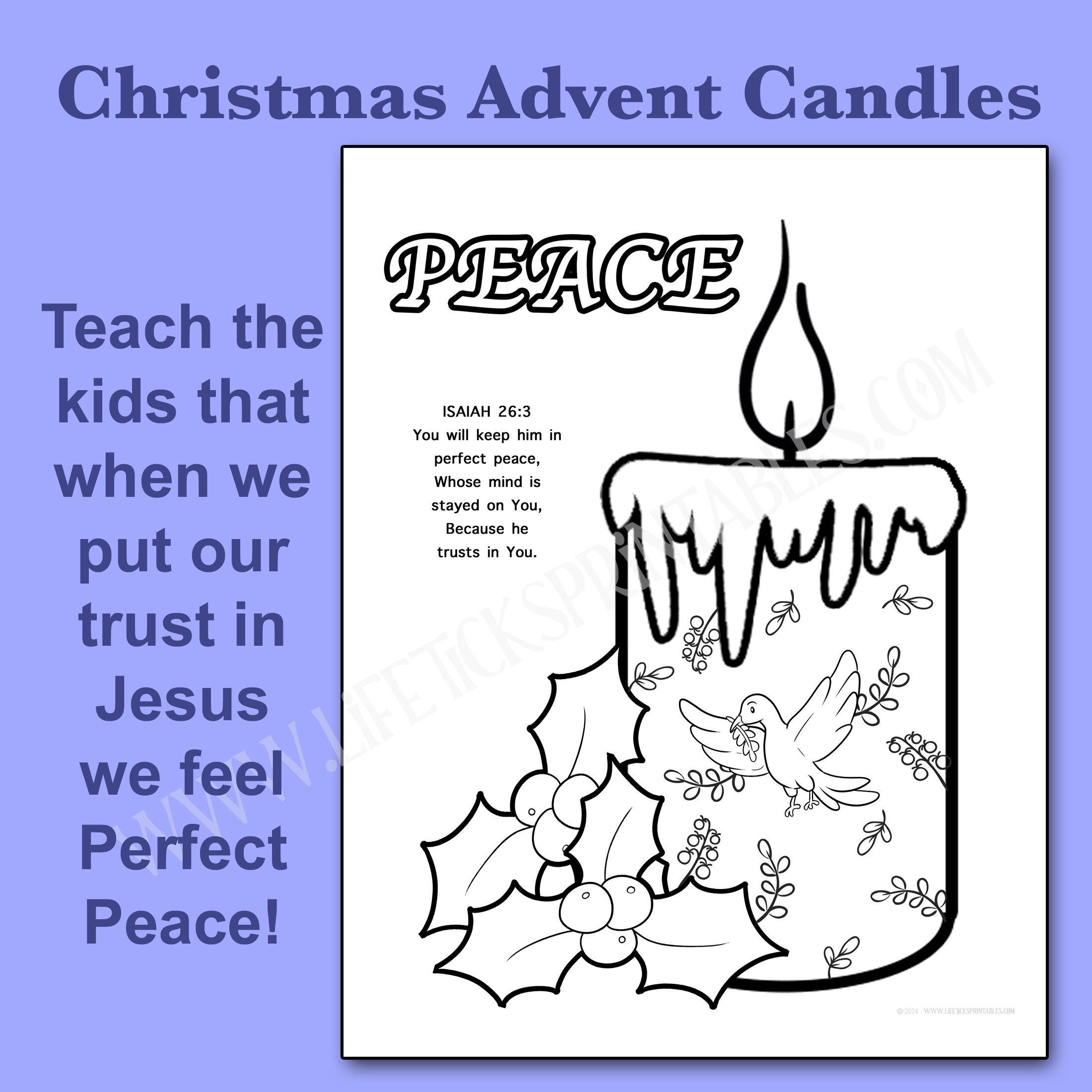 Advent Candles Coloring Pages: Bible Verses, Christmas Activity (PDF ...