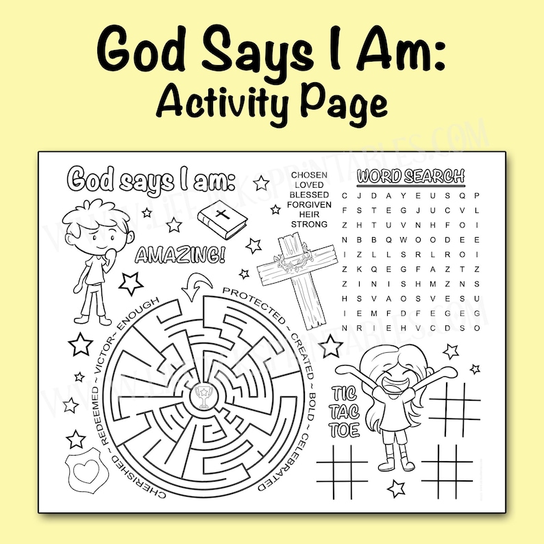 God Says I Am Activity Page: Bible Affirmations, Coloring, Maze (PDF ...