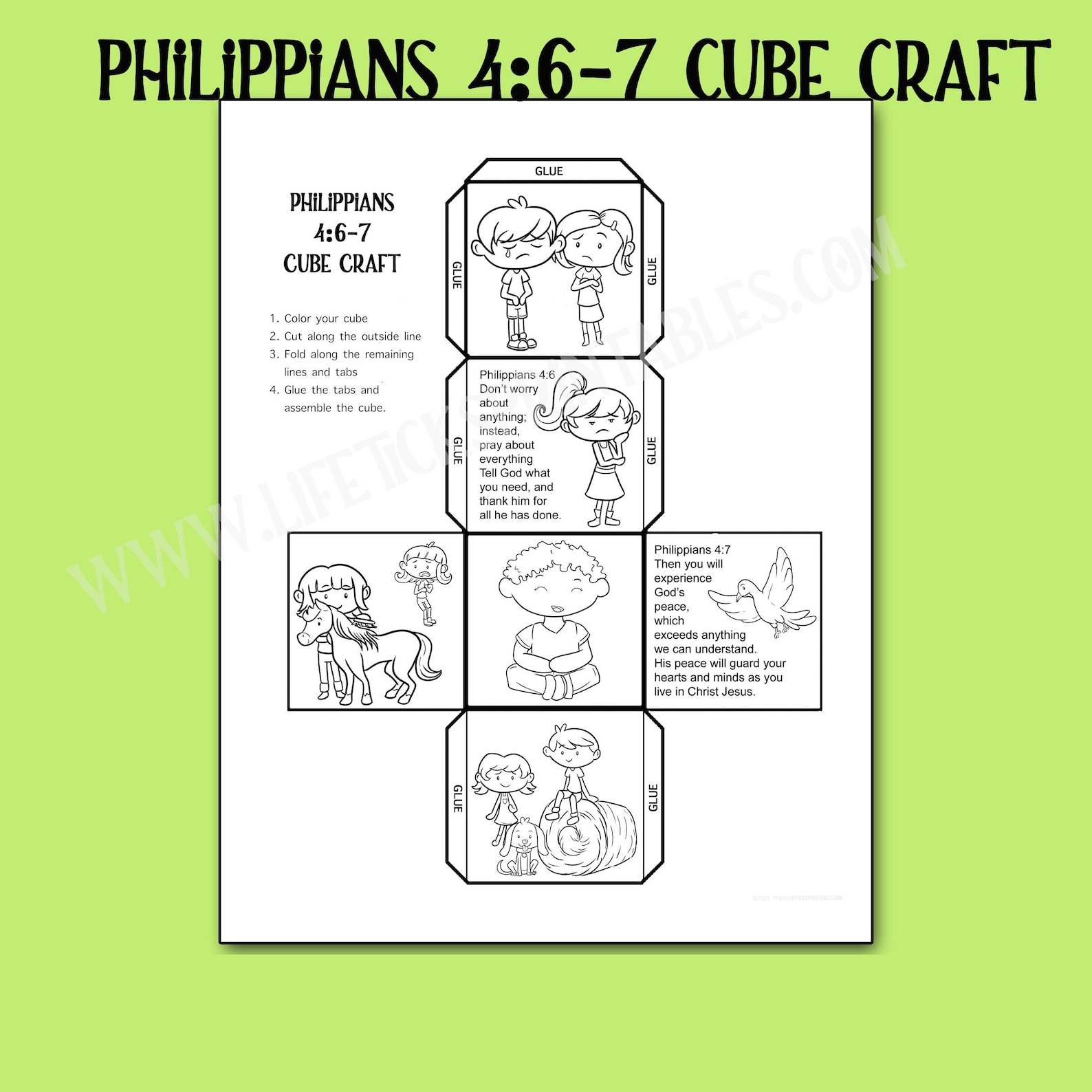 Philippians 4:6-7 Coloring Cube Craft | New Testament Memory Verse ...
