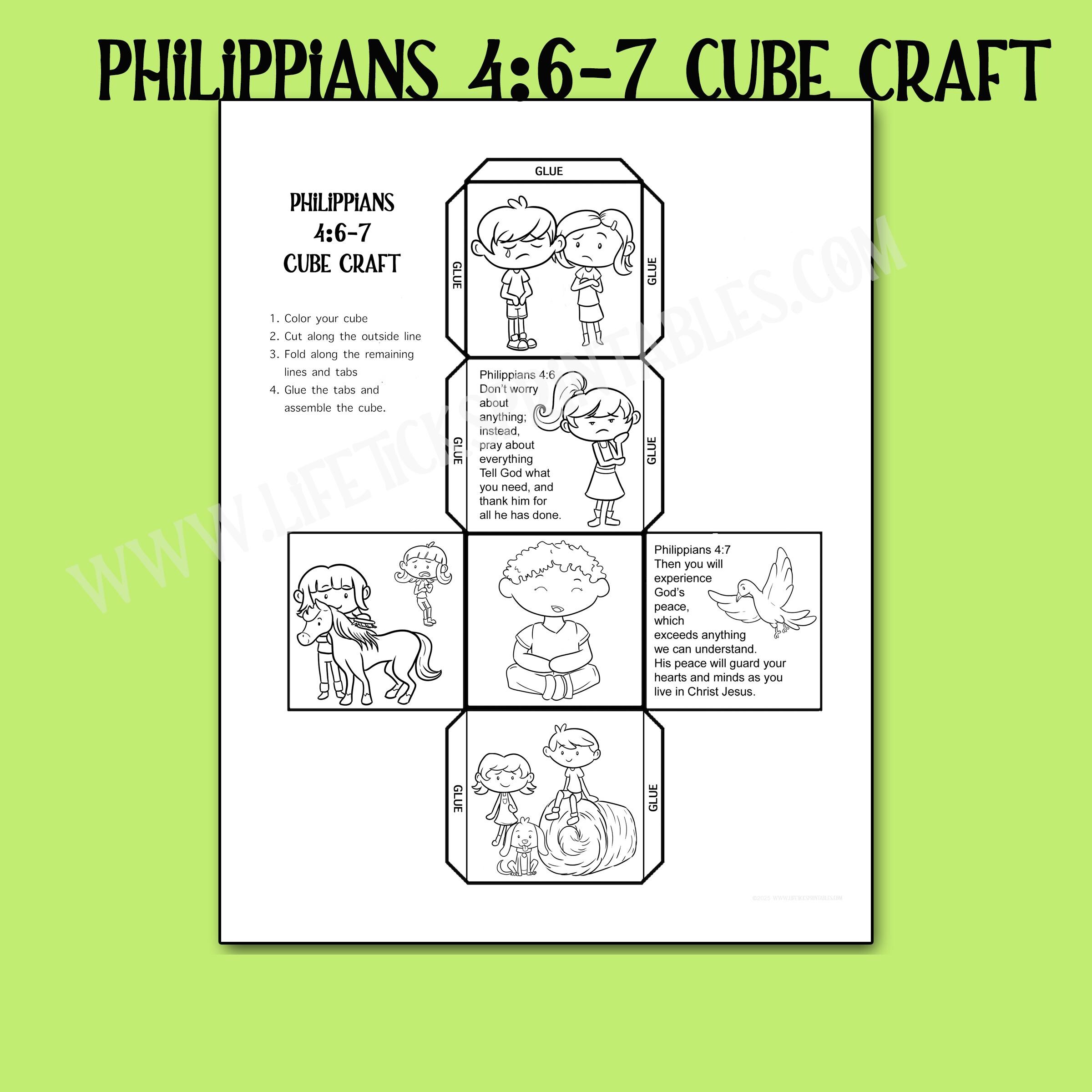 Philippians 4:6-7 Coloring Cube Craft (PDF Download) - Etsy