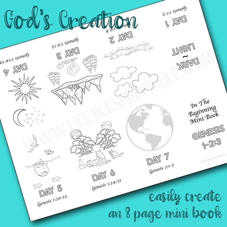 God's Creation Mini Coloring Book--mini Zine | Genesis Creation Story ...