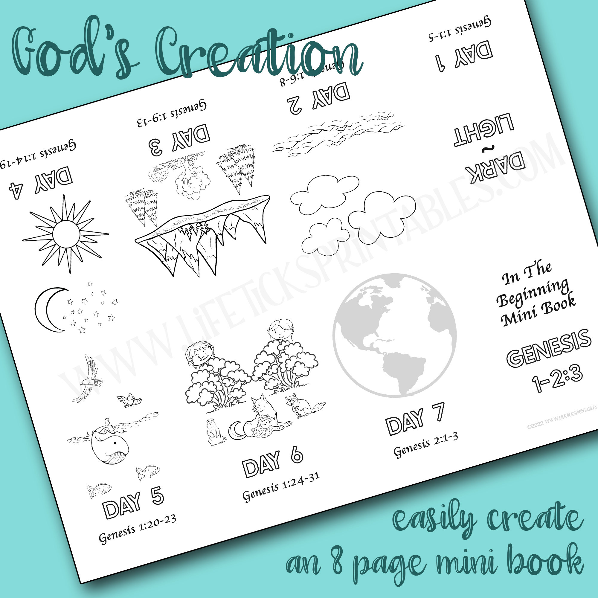 God's Creation Mini Coloring Book--mini Zine | Genesis Creation Story ...