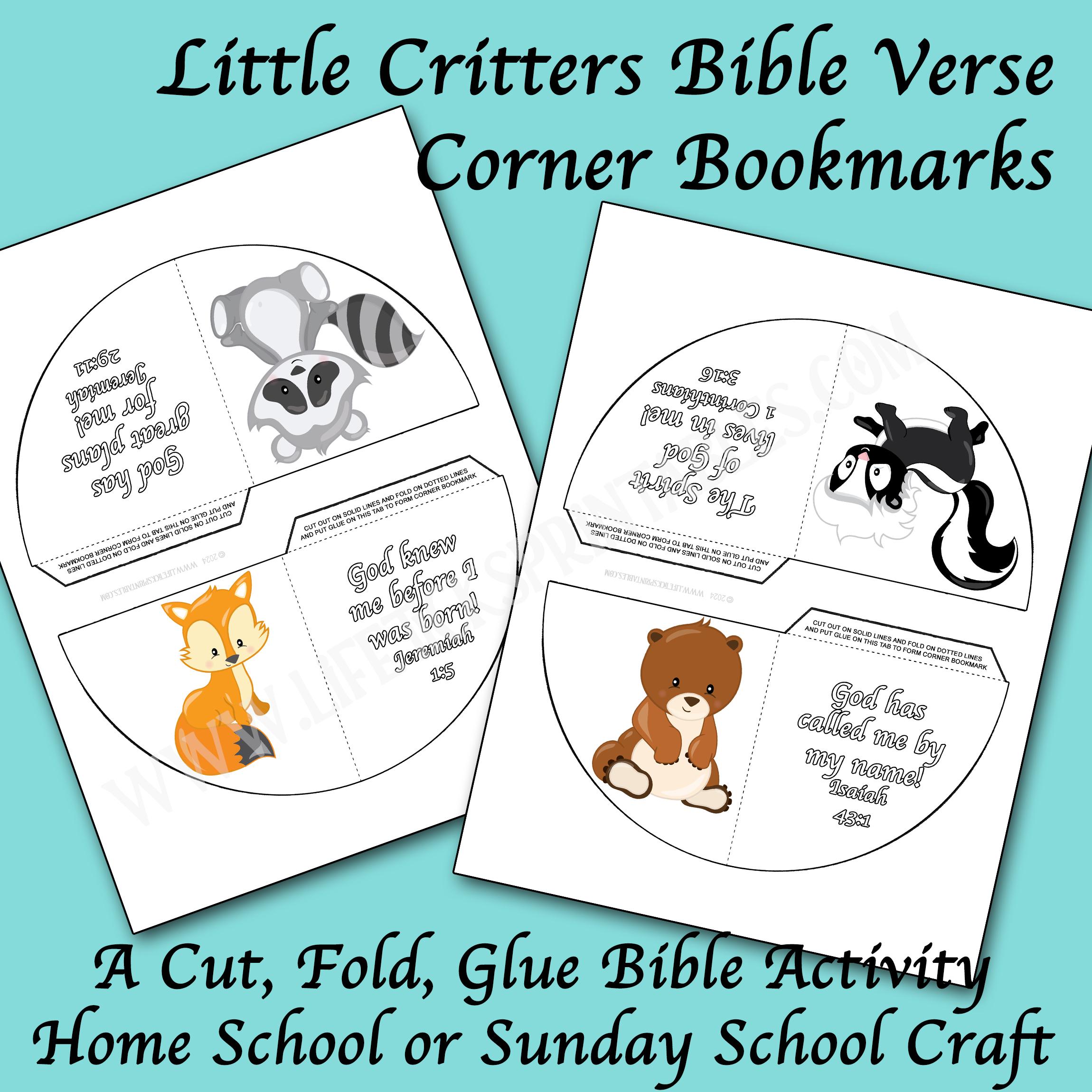 Little Critters Bible Verse Corner Bookmarks | Cute Colored Woodland ...