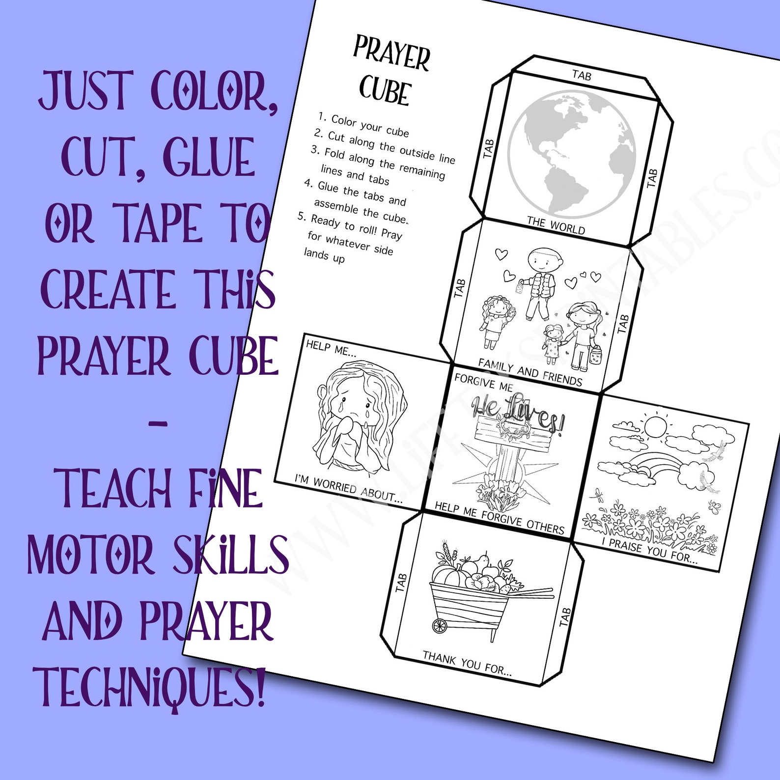 Prayer Coloring Cube Craft: Prayer Teaching Aid (PDF Download) - Etsy