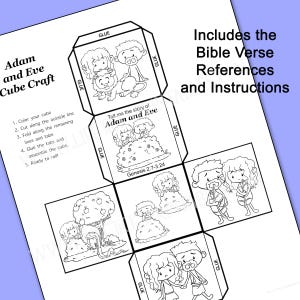 Adam and Eve Coloring Cube Craft: Genesis Bible Story (PDF) - Etsy