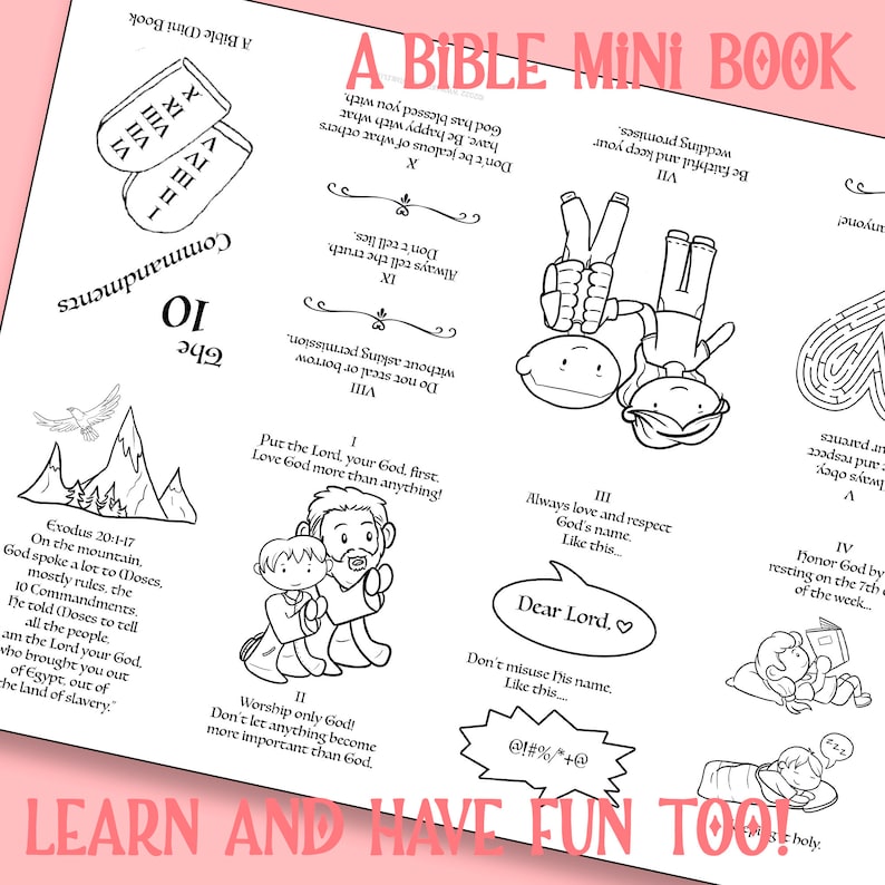 The 10 Commandments Mini Coloring Book - Mini Zine | Bible Verses From ...