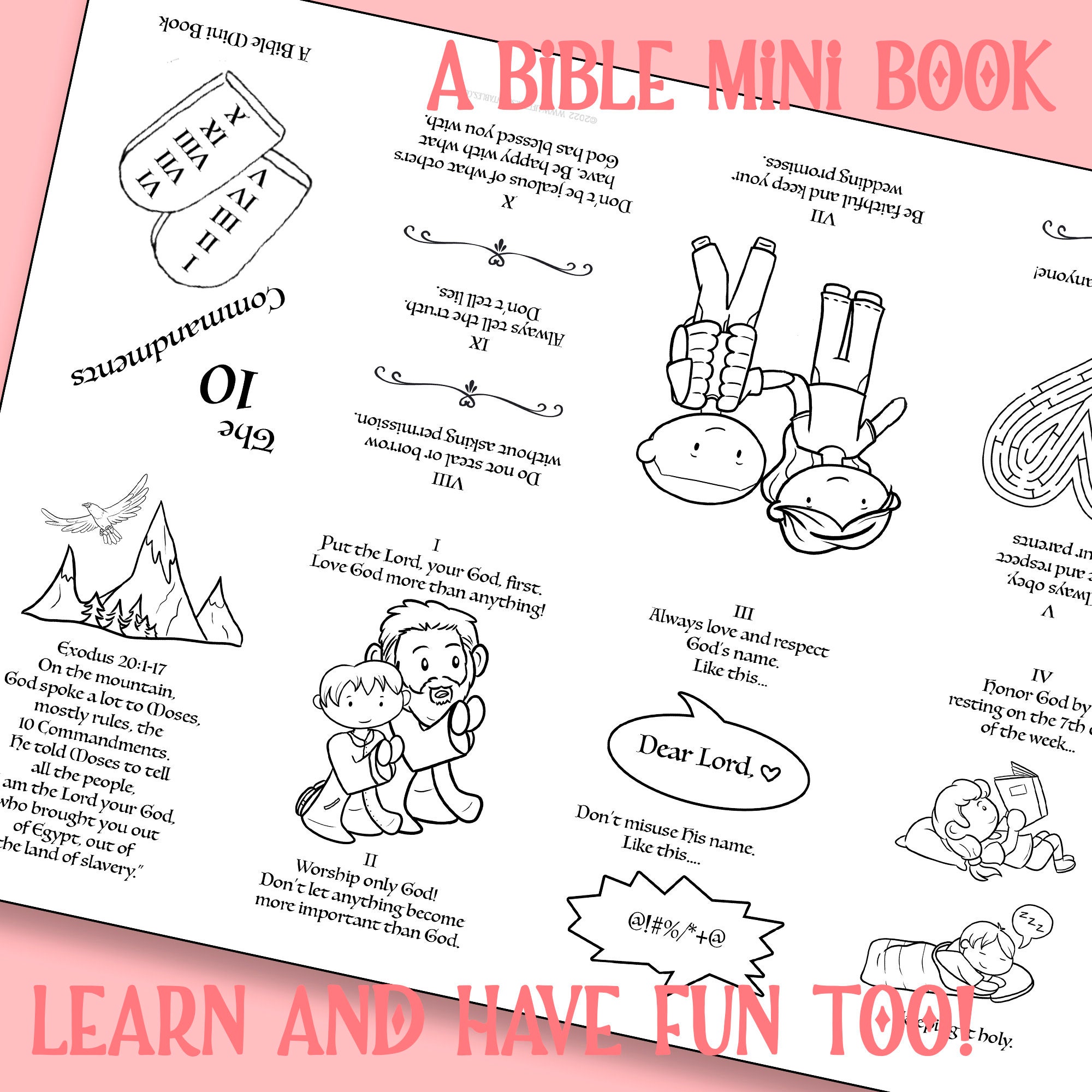The 10 Commandments Mini Coloring Book - Mini Zine | Bible Verses From ...