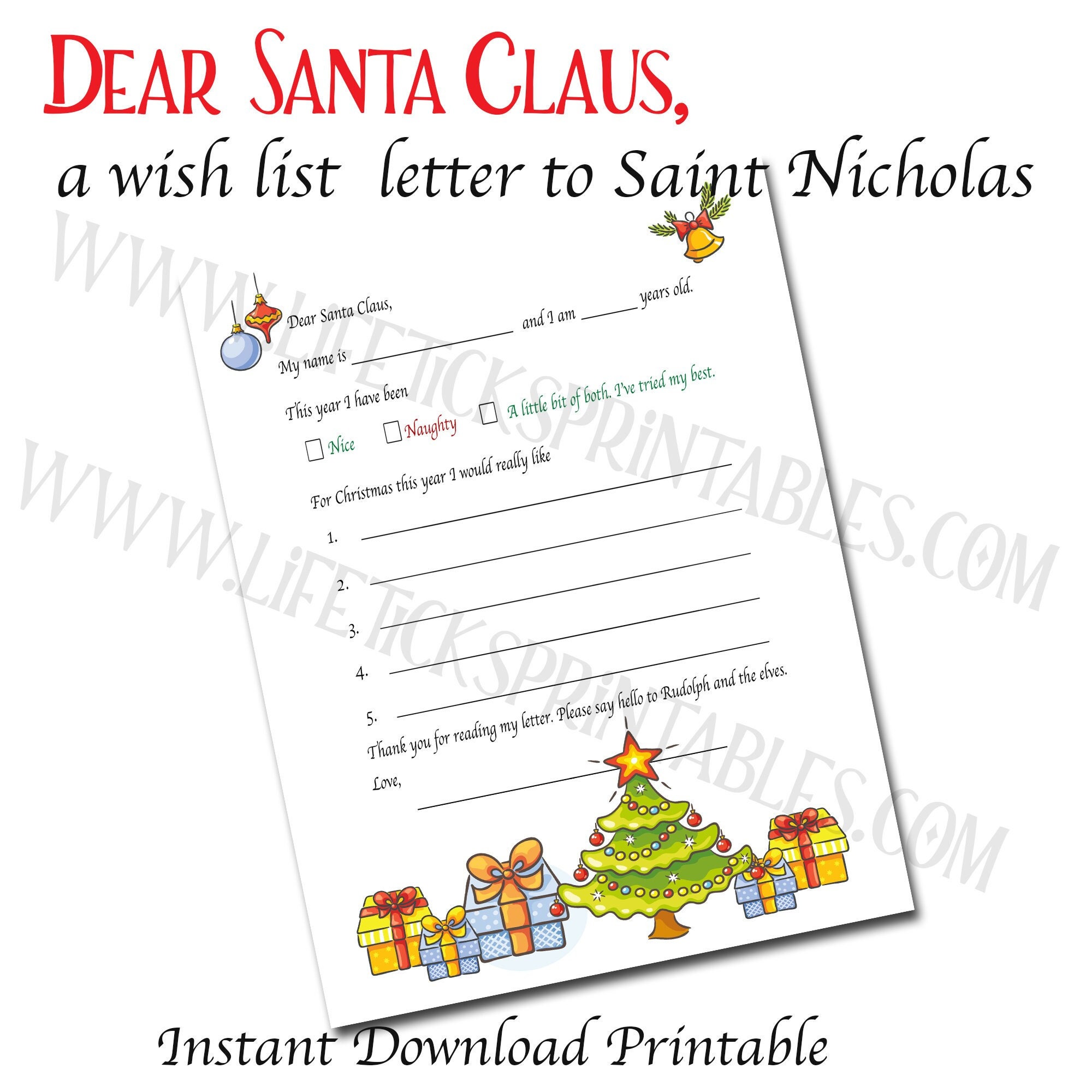 Letter to Santa Dear Santa Claus Santa Instant Download Childrens ...
