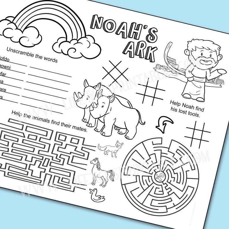 Noah's Ark Activity Page: Bible Story Coloring, Mazes (PDF Download) - Etsy