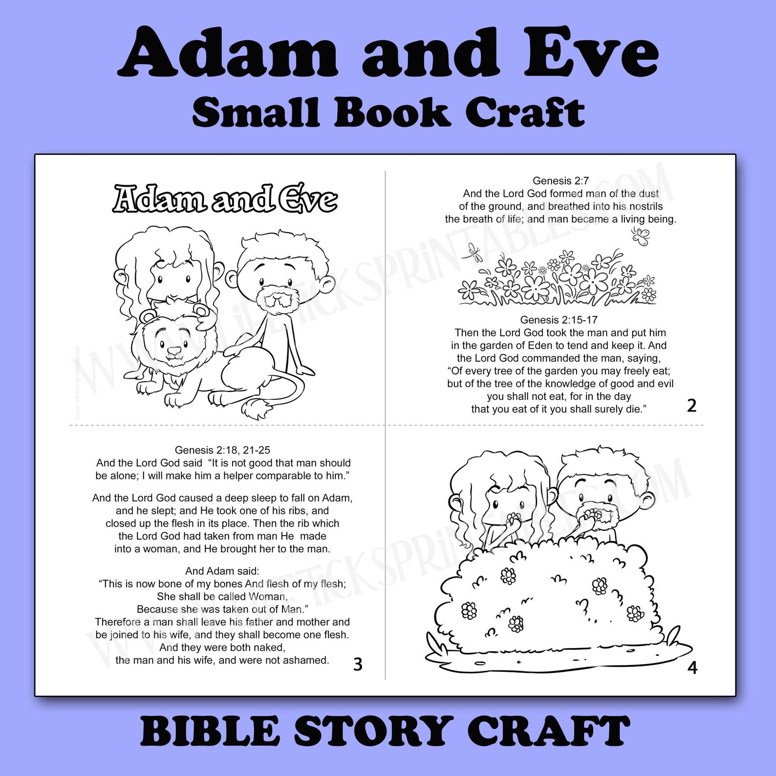 Adam & Eve Bible Story Activity: Genesis Small Coloring Book Craft (PDF) - Etsy