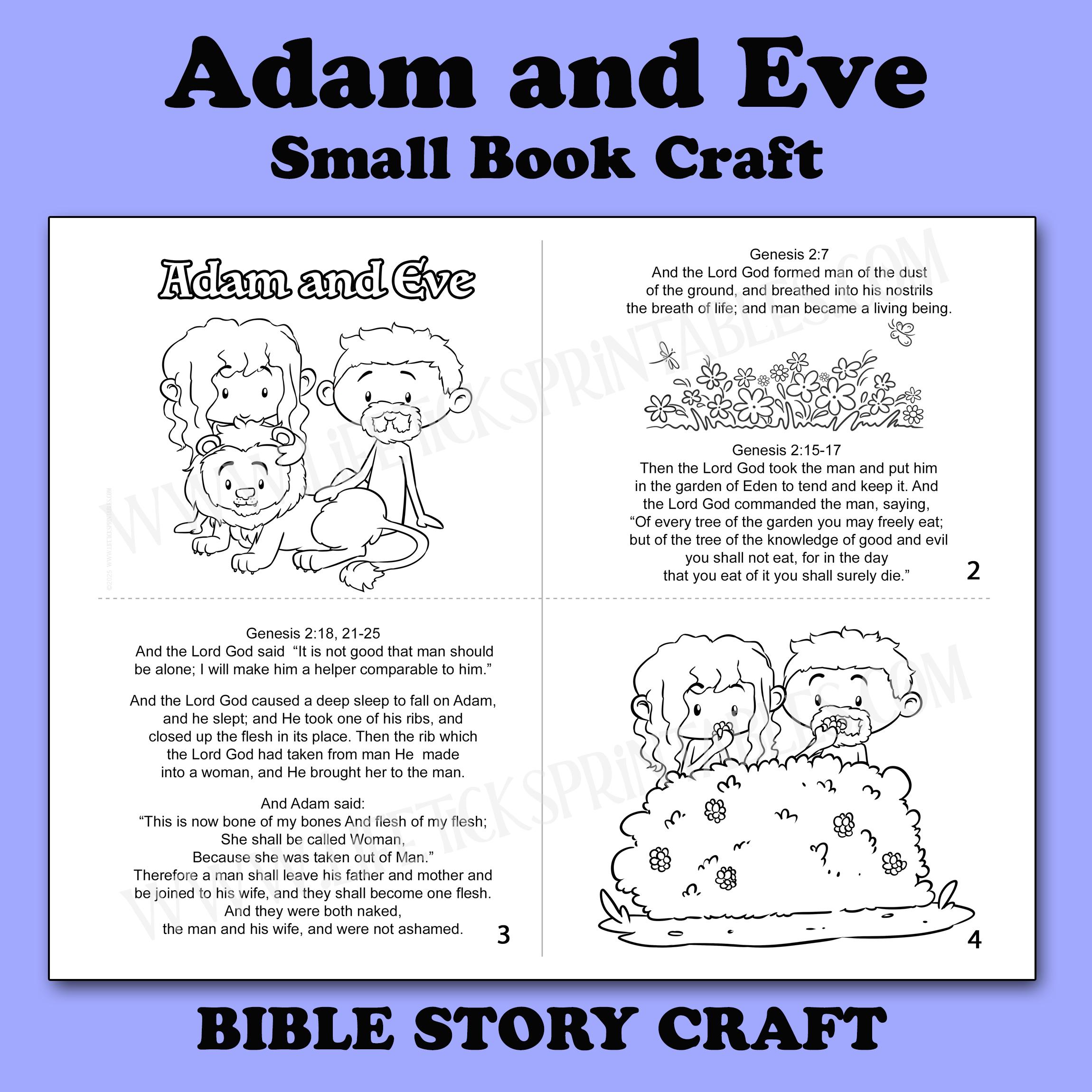 Adam & Eve Bible Story Activity: Genesis Small Coloring Book Craft (PDF ...
