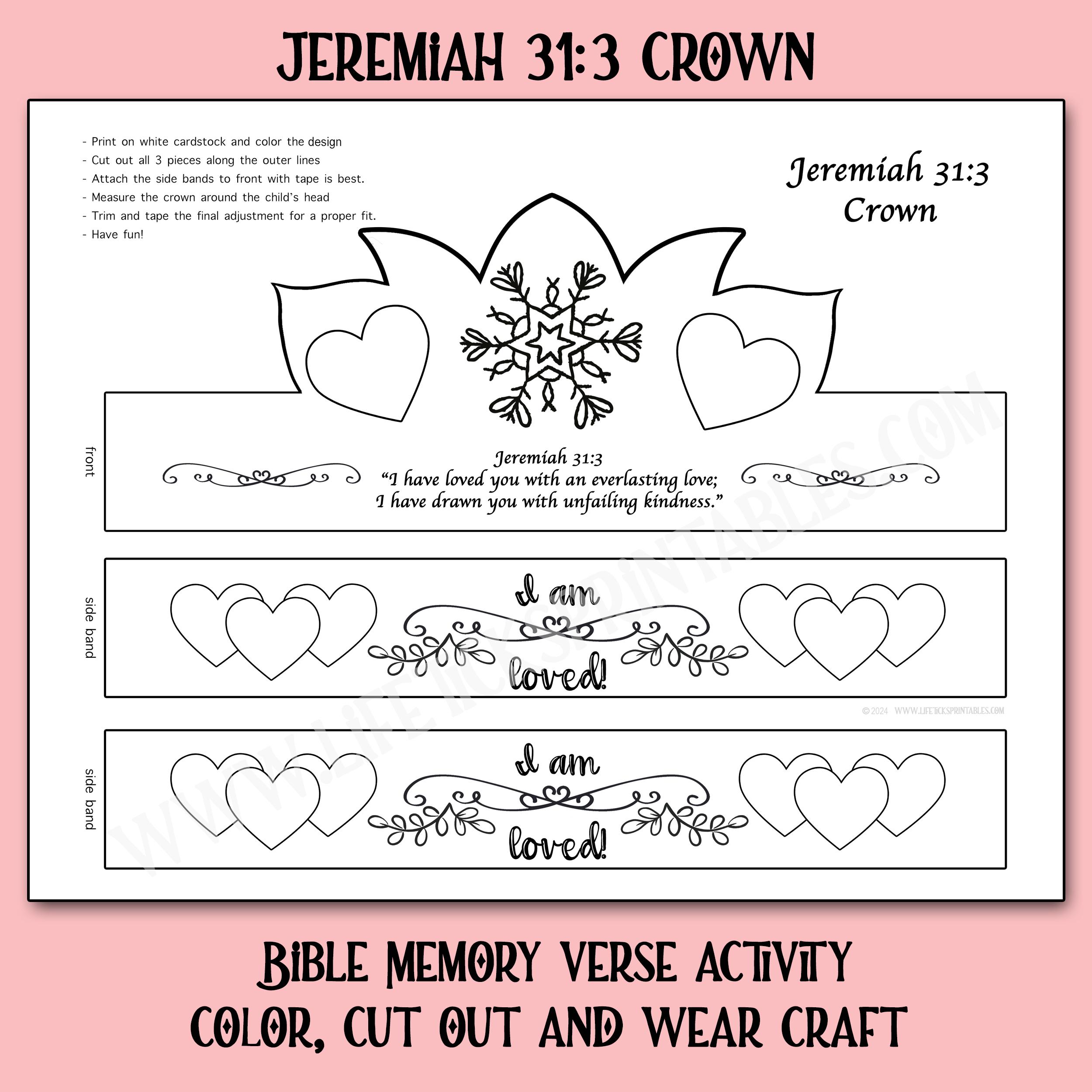 Jeremiah 31:3 Coloring Crown Activity, Bible Memory Verse Craft (PDF ...