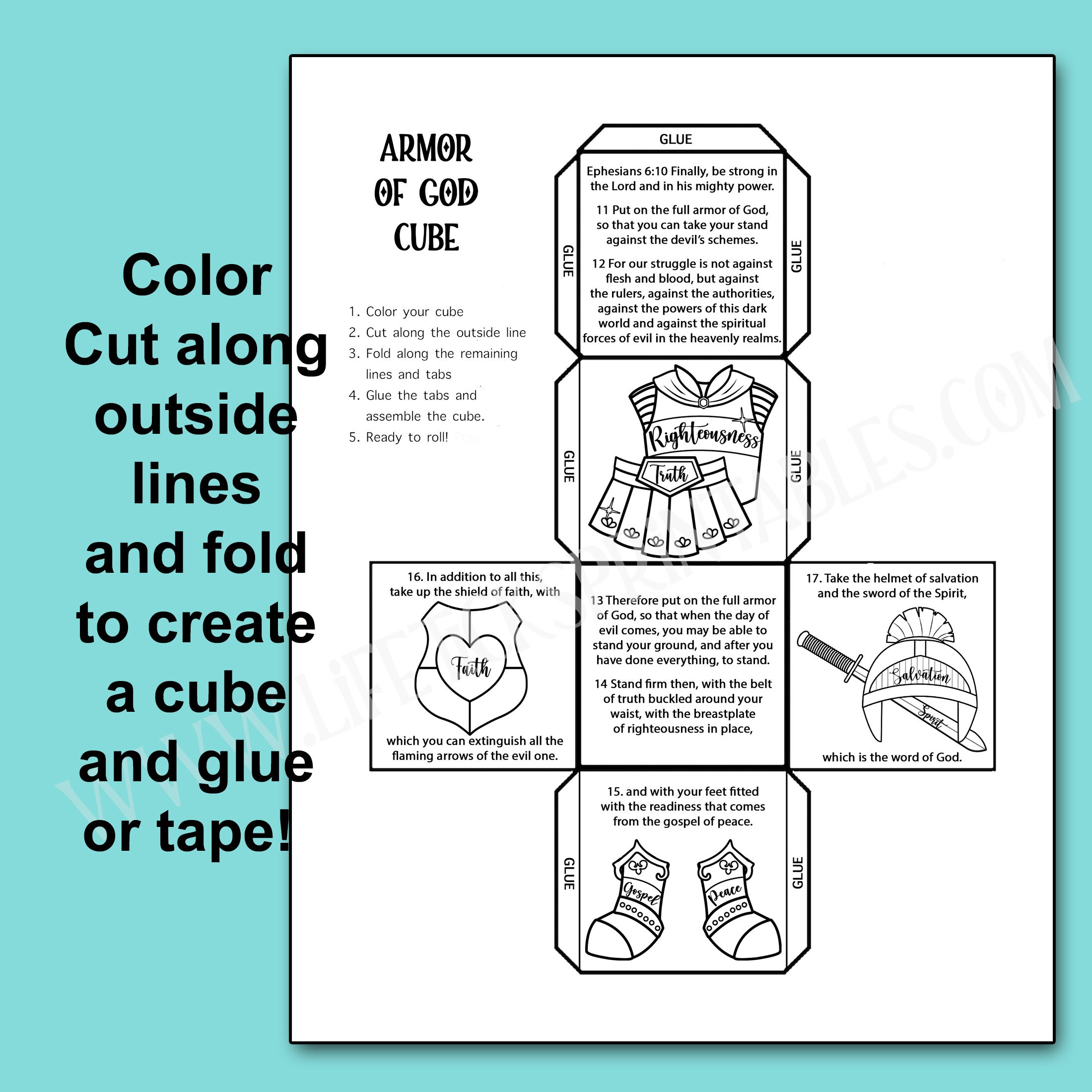 Armor of God Coloring Cube Craft: Ephesians 6 Bible Memory Verse ...