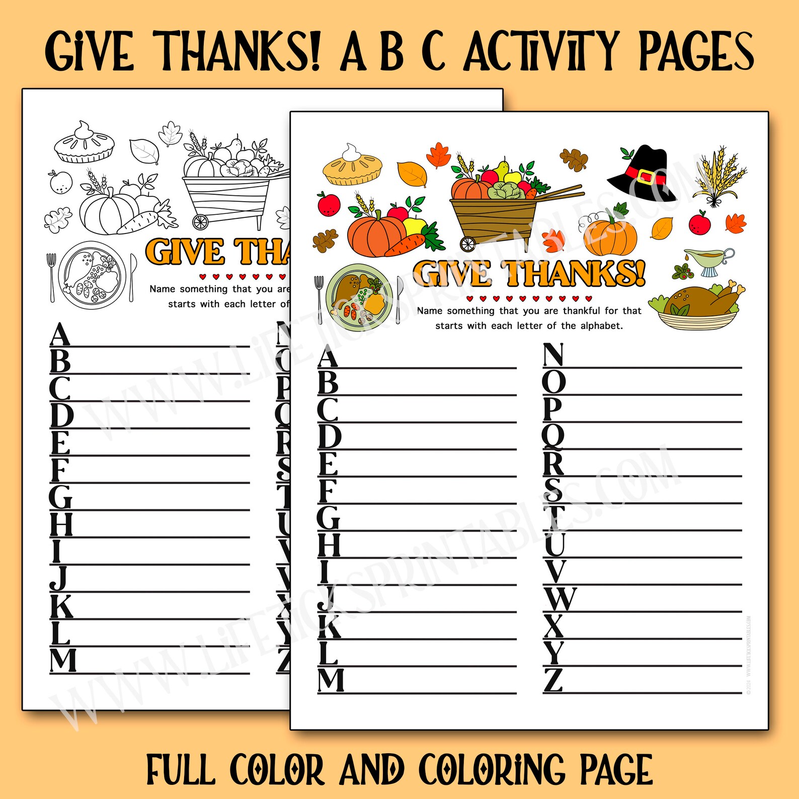 Give Thanks ABC Alphabet Activity Pages | Thanksgiving Word Coloring ...