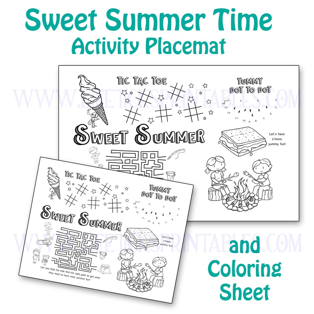 Summer Coloring Sheet and Kid's Printable Activity Placemat - Etsy
