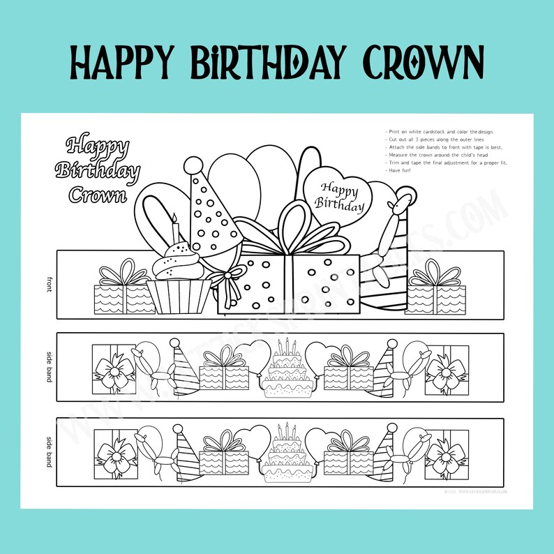 Happy Birthday Printable Crown | Coloring Activity Party Favor | Color ...