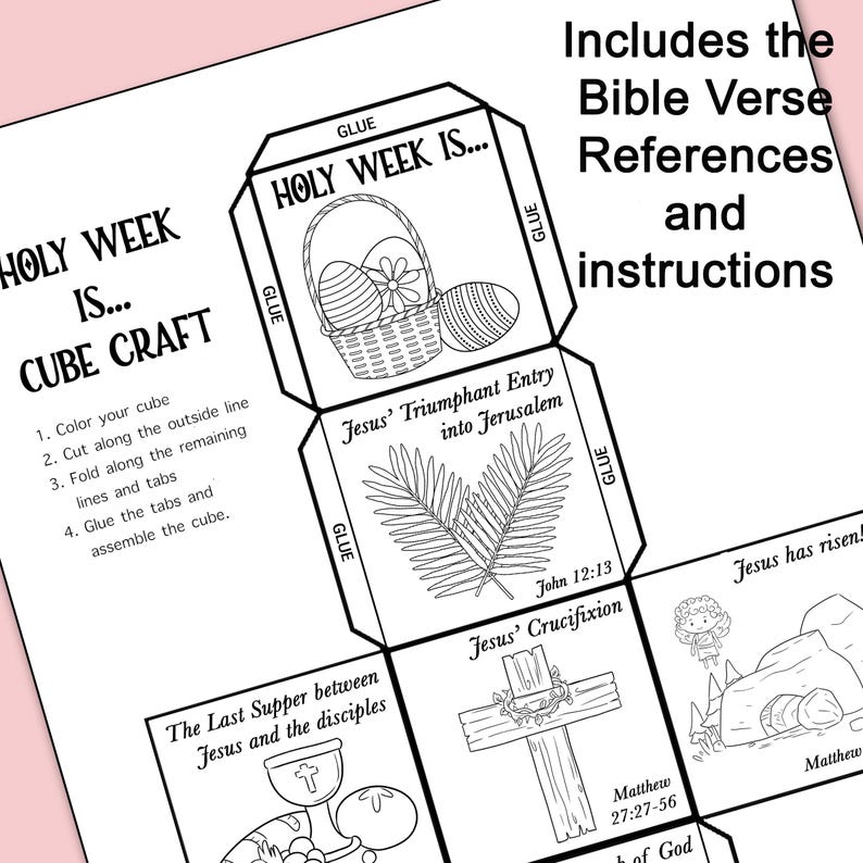 Christian Holy Week Coloring Cube Craft | Palm Sunday & Easter Symbols ...