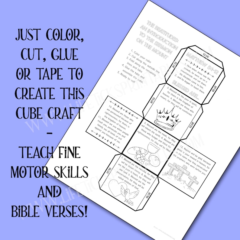 The Beatitudes Bible Cube Craft: Matthew 5 Coloring Activity (PDF) - Etsy